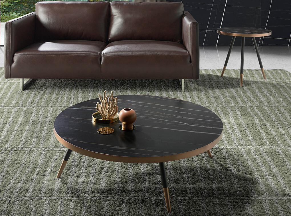 Buy Vespa Round Coffee Table With Black Marble And Bronze Details ...