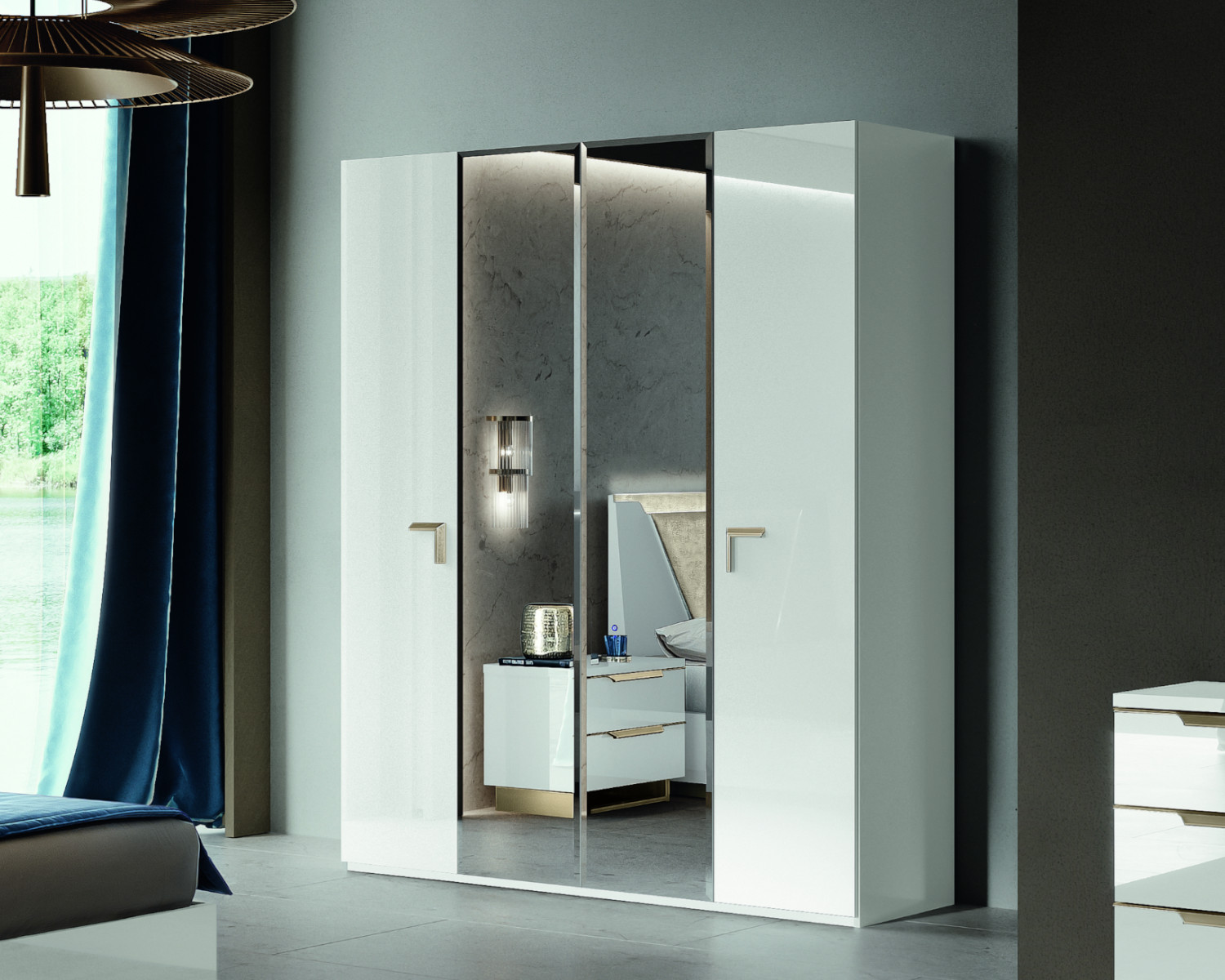 Buy Elegance White Gloss and Gold 4 Door Wardrobe Online in London, UK ...