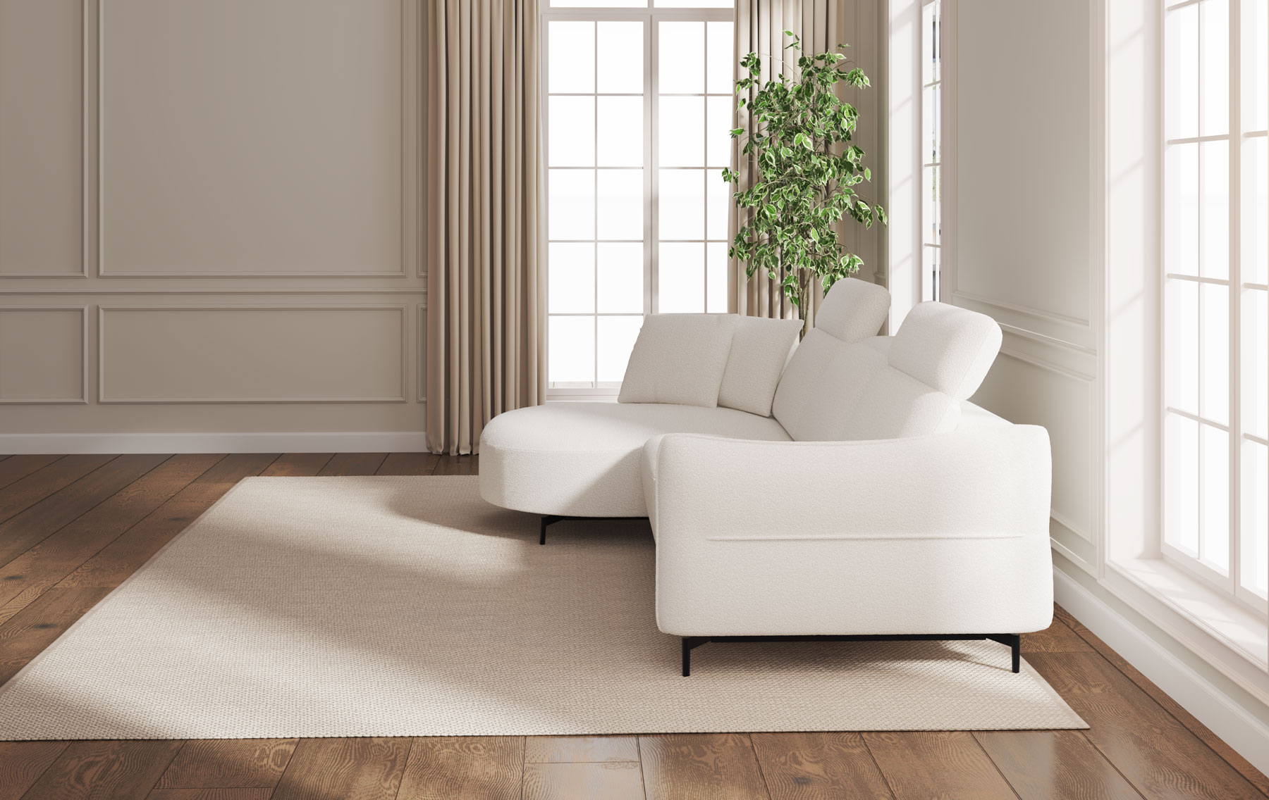 Buy Lozenge Fabric Curved Chaise Corner Sofa with Power Recliner Online ...