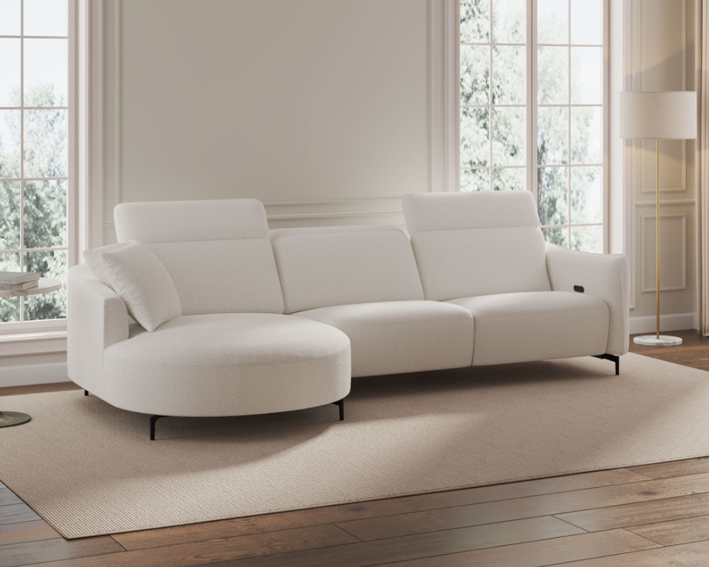 Buy Lozenge Fabric Curved Chaise Corner Sofa with Power Recliner Online ...