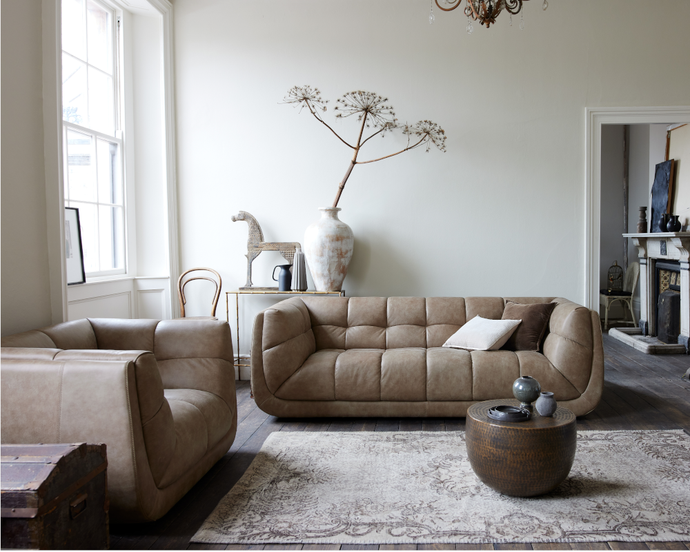 Buy Cleo Modern Chesterfield Sofa in Sandstone Aniline Sofa Online in ...